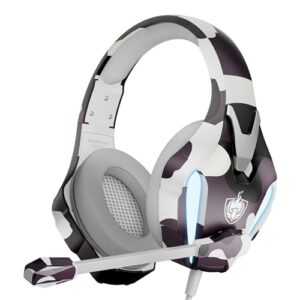 phoinikas ps4 gaming headset for pc, ps5, switch, h9 xbox one headset with noise cancelling mic, over ear stereo headphones with bass surround (camo)