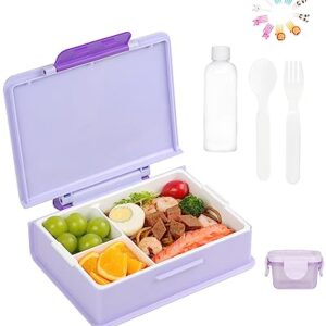 FOOYOO Bento Box Adult Lunch Box, Bento Box for Kids, 3 Compartment 1050ML Leak-Proof Bento Lunch Box for Kids, BPA-Free, Freezer, Dishwasher and Microwavable Safe (Purple)