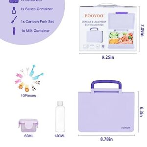 FOOYOO Bento Box Adult Lunch Box, Bento Box for Kids, 3 Compartment 1050ML Leak-Proof Bento Lunch Box for Kids, BPA-Free, Freezer, Dishwasher and Microwavable Safe (Purple)