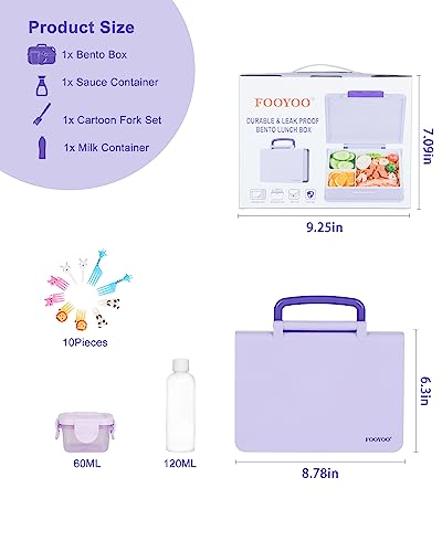 FOOYOO Bento Box Adult Lunch Box, Bento Box for Kids, 3 Compartment 1050ML Leak-Proof Bento Lunch Box for Kids, BPA-Free, Freezer, Dishwasher and Microwavable Safe (Purple)