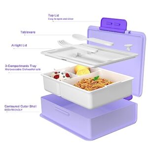 FOOYOO Bento Box Adult Lunch Box, Bento Box for Kids, 3 Compartment 1050ML Leak-Proof Bento Lunch Box for Kids, BPA-Free, Freezer, Dishwasher and Microwavable Safe (Purple)