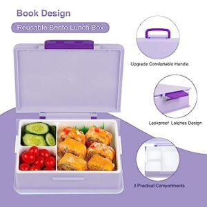 FOOYOO Bento Box Adult Lunch Box, Bento Box for Kids, 3 Compartment 1050ML Leak-Proof Bento Lunch Box for Kids, BPA-Free, Freezer, Dishwasher and Microwavable Safe (Purple)