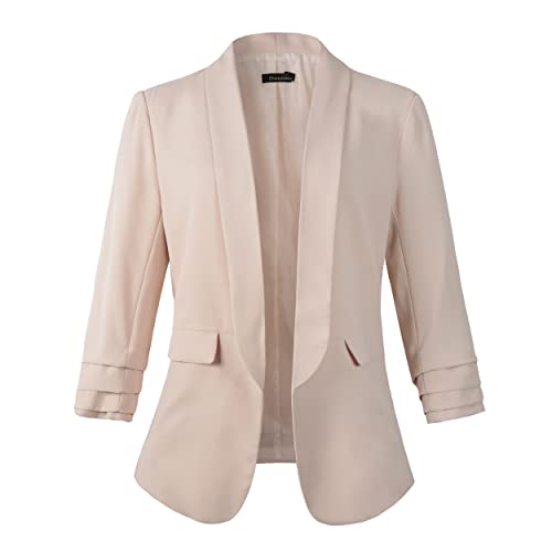 Beninos Womens Casual 3/4 Folding Sleeve Boyfriend Blazer Jacket with No Button (808 Khaki, XL)