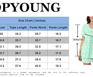 POPYOUNG 2023 Women's Summer Two Piece Pajama Sets With Pockets, Short Sleeve Tunics with comfy Shorts, Lounge Sleepwear Ladies Pjs Sets 2XL, Brown Leaves