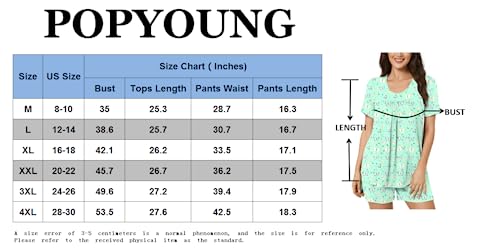 POPYOUNG 2023 Women's Summer Two Piece Pajama Sets With Pockets, Short Sleeve Tunics with comfy Shorts, Lounge Sleepwear Ladies Pjs Sets 2XL, Brown Leaves