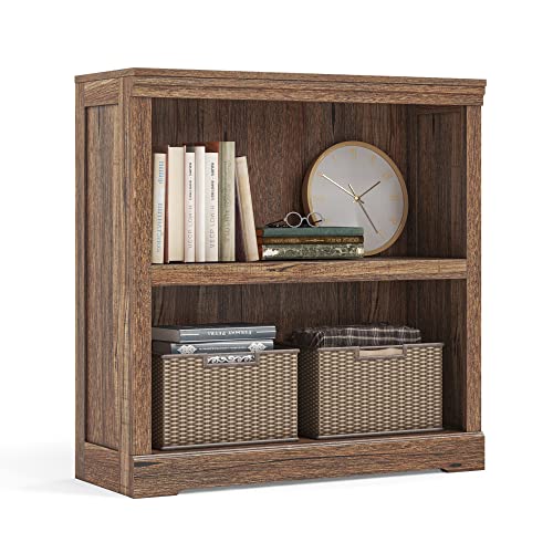 LINSY HOME 2-Tier Bookcase Display Storage Shelves Farmhouse Bookshelf for Home Office, Living Room, Bed Room - Dark Brown