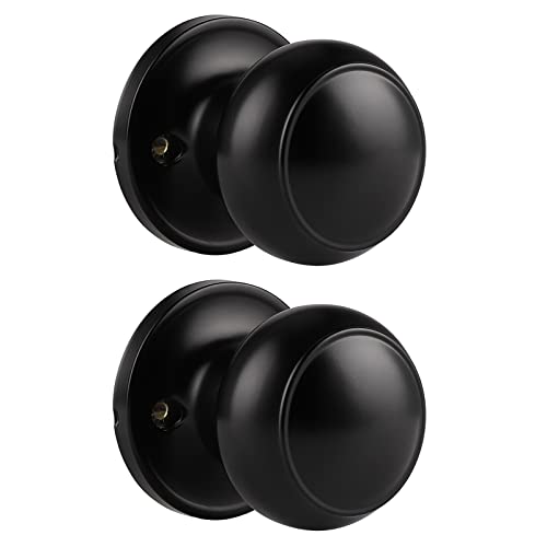 Probrico 2 Pack Single Side Dummy Knobs, Matte Black Finish, Non-Turning Inactive Interior Door Handles, French Door Pulls, Flat Ball Knob