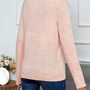 Berthmeer Women's Wool V Neck Wool Sweater Long Sleeve Pullover Loose Jumper Winter Knitwear Peach Pink