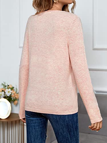 Berthmeer Women's Wool V Neck Wool Sweater Long Sleeve Pullover Loose Jumper Winter Knitwear Peach Pink