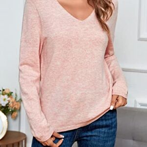 Berthmeer Women's Wool V Neck Wool Sweater Long Sleeve Pullover Loose Jumper Winter Knitwear Peach Pink