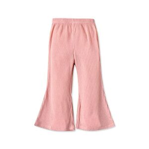 patpat toddler girl ribbed bell bottom flare pants solid color casual elastic waist wide leggings trousers 2 years apricot