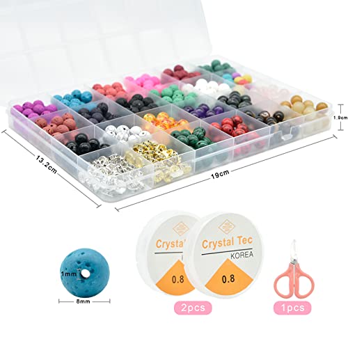 KOTHER 580PCS Nature Stone Beads for Jewelry Making, 8mm DIY Crystal Beads Bracelet Making Kit Healing Chakra Beads with 22 Color Lava Beads and Gemstone Beads Suitable for Beginners