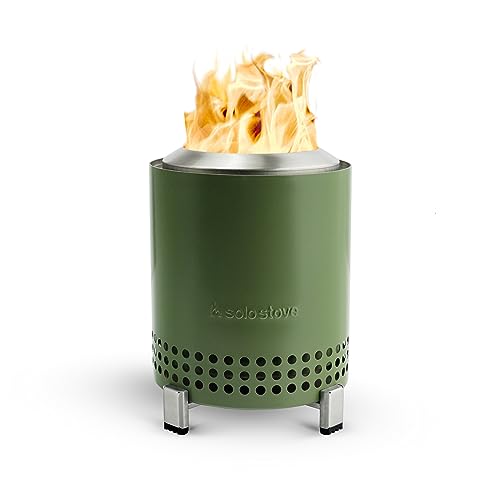 Solo Stove Mesa Tabletop Fire Pit with Stand | Low Smoke Outdoor Mini Fire for Urban & Suburbs | Fueled by Pellets or Wood, Stainless Steel, with Travel Bag, 6.9 x 5.1 in, 1.4lbs, Deep Olive