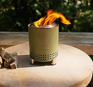 Solo Stove Mesa Tabletop Fire Pit with Stand | Low Smoke Outdoor Mini Fire for Urban & Suburbs | Fueled by Pellets or Wood, Stainless Steel, with Travel Bag, 6.9 x 5.1 in, 1.4lbs, Deep Olive