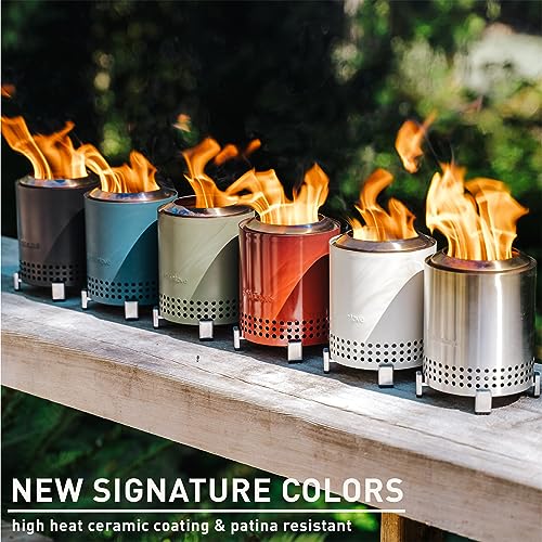 Solo Stove Mesa Tabletop Fire Pit with Stand | Low Smoke Outdoor Mini Fire for Urban & Suburbs | Fueled by Pellets or Wood, Stainless Steel, with Travel Bag, 6.9 x 5.1 in, 1.4lbs, Deep Olive