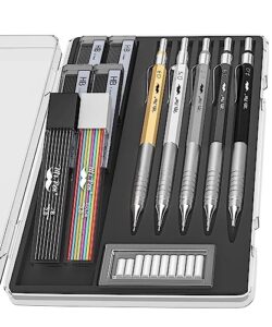 mr. pen- metal mechanical pencil set with leads and eraser refills, 5 sizes - 0.3, 0.5, 0.7, 0.9 and 2 millimeters, sketching/ drafting pencil