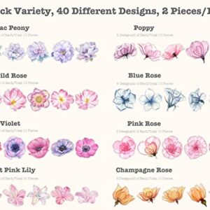 LakoArt 80 Pieces Large Size Transparent Waterproof Flower Stickers Set, Decorative Floral Clear Vinyl Wall Decals for Planner Scrapbook Aesthetic Room Decor Junk Journal Bullet Journals Collage