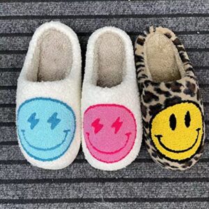 QIPILON Unisex Lightning happy Face Slippers Leopard Print happy Face Slippers Cat Slippers Retro Memory Foam Soft Plush Slippers Warm Non-Slip Home Shoes Pink 43-44