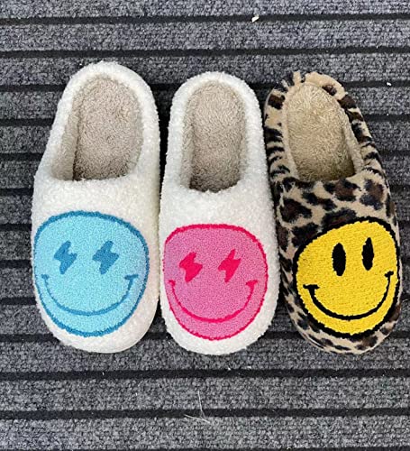 QIPILON Unisex Lightning happy Face Slippers Leopard Print happy Face Slippers Cat Slippers Retro Memory Foam Soft Plush Slippers Warm Non-Slip Home Shoes Pink 43-44