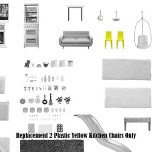 Replacement Parts for Barbie Dreamhouse Playset - GRG93 ~ Barbie Doll Size Plastic Yellow Kitchen Chairs ~ Set of 2