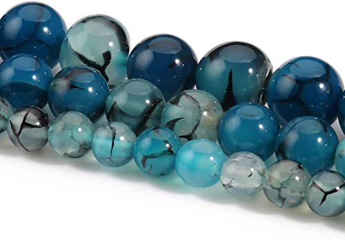 60pcs 6mm Blue Dragon Vein Agate Beads Natural Gemstone Beads Round Loose Beads for Jewelry Making