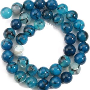 60pcs 6mm Blue Dragon Vein Agate Beads Natural Gemstone Beads Round Loose Beads for Jewelry Making