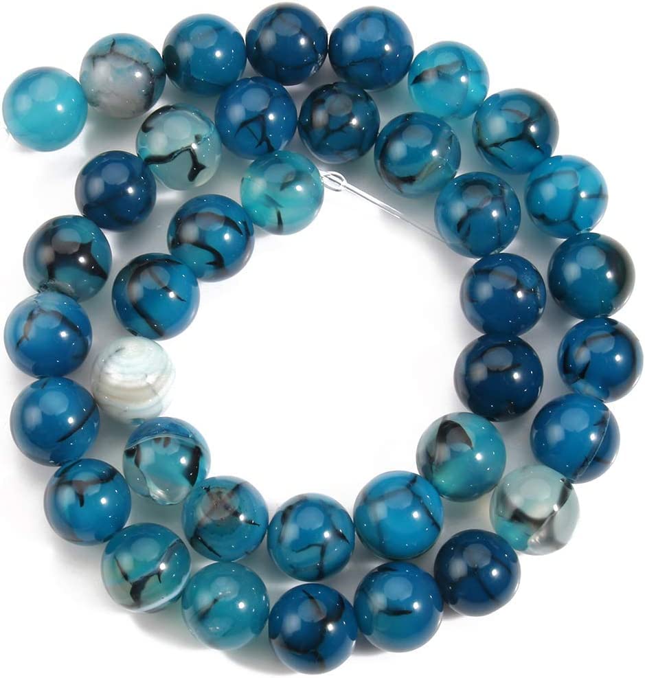 60pcs 6mm Blue Dragon Vein Agate Beads Natural Gemstone Beads Round Loose Beads for Jewelry Making