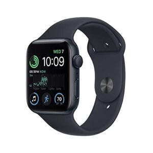 apple watch se (2nd gen) [gps 44mm] smart watch w/midnight aluminum case & midnight sport band - m/l. fitness & sleep tracker, crash detection, heart rate monitor, retina display, water resistant