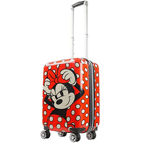 FUL Disney Minnie Mouse 21 Inch Rolling Luggage, Polka Dot Printed Hardshell Carry On Suitcase with Wheels, Red (FCFL0156-603)