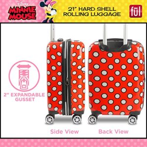 FUL Disney Minnie Mouse 21 Inch Rolling Luggage, Polka Dot Printed Hardshell Carry On Suitcase with Wheels, Red (FCFL0156-603)