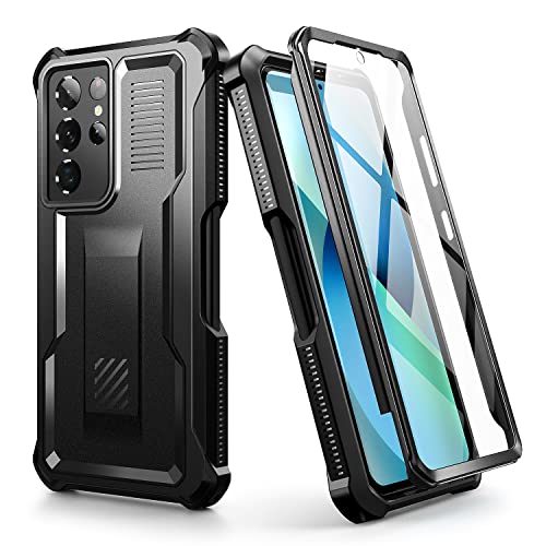 Dexnor for Samsung Galaxy S21 Ultra Case with Screen Protector & S Pen Slot(S Pen Not Included) Dual Layer Cover, 360 Full Body Protective Shockproof Heavy Duty Bumper for S21 Ultra 6.8 inch-Black