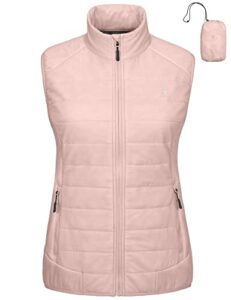 little donkey andy women’s lightweight puffer vest, packable sleeveless jacket for hiking ski walking soft pink m