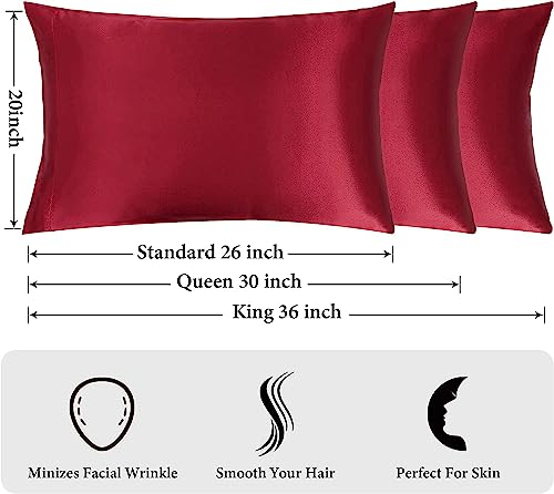 THOHAG Satin Pillowcase for Hair and Skin Set of 1, Queen Size 𝟭𝟮𝟬𝗚𝗦𝗠 Thicken Silk Pillow case, Soft and Smooth Satin Pillow Covers for Living Room, Burgundy