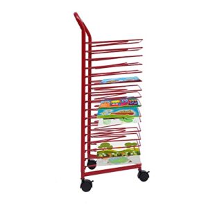 dnysysj art drying rack for classroom, paint drying rack art 16 shelves metal artwork storage display rack with wheels, 16.9x12.6x33.4in (red)