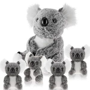 meooeck 5 pcs koala bear stuffed plush animal mum and baby koala plush toy koala doll toy gift for birthday baby shower valentine's day party decoration, 11.8 inches and 5.5 inches