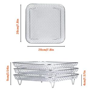 8inch Air Fryer Rack Compatible with Instant Vortex, Philips, COSORI Air Fryer, Fits 4.2QT-5.8QT Air Fryer, Square 3 Stackable Racks, Stainless Steel Dehydrator Rack Air fryer Accessories