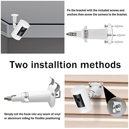 Ring Camera Vinyl Siding Wall Mounts No Drill 360 Degree Adjustable,Compatible with Ring Stick up Cam & Ring Indoor Cam（2Pack White）