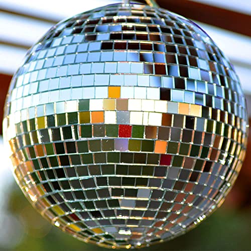 Mirror Disco Ball 8 Inch Hanging Disco Ball for Party Wedding Holiday Home Decoration, Silver