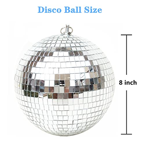 Mirror Disco Ball 8 Inch Hanging Disco Ball for Party Wedding Holiday Home Decoration, Silver