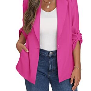 GRECERELLE Womens Casual Blazers Long Sleeve Lapel Open Front Work Office Jacket with Pockets(16, Hot Pink)