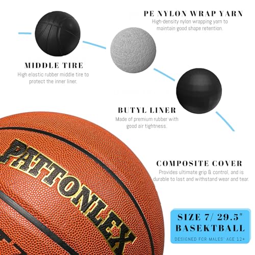 PATTONLEX Basketball - Official Size 7 (29.5") - Composite Leather - Indoor/Outdoor Ball for Men(Brown)