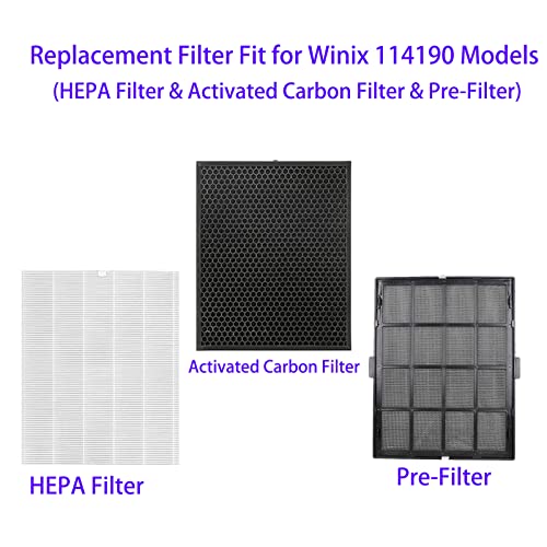 114190 Replacement Filter B for Winix 9500 U300 P300 WAC5300 WAC5500 WAC9000 WAC9500 WAC5000 WAC5000b WAC6300 Air Purifiers, Black