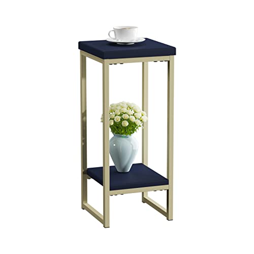 Sheeparl Square Small Side Table, Sofa Table, 2-Layer Industrial Small End Table, Stable Metal Frame, Pedestal Tables for Small Spaces, Living Room, Bedroom(Dark Blue)