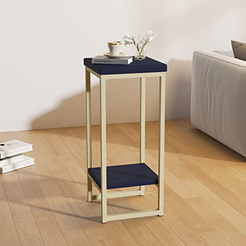 Sheeparl Square Small Side Table, Sofa Table, 2-Layer Industrial Small End Table, Stable Metal Frame, Pedestal Tables for Small Spaces, Living Room, Bedroom(Dark Blue)