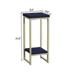 Sheeparl Square Small Side Table, Sofa Table, 2-Layer Industrial Small End Table, Stable Metal Frame, Pedestal Tables for Small Spaces, Living Room, Bedroom(Dark Blue)