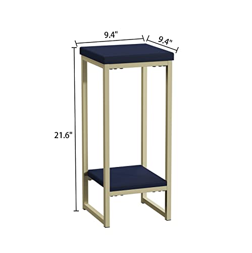 Sheeparl Square Small Side Table, Sofa Table, 2-Layer Industrial Small End Table, Stable Metal Frame, Pedestal Tables for Small Spaces, Living Room, Bedroom(Dark Blue)