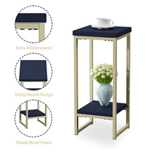 Sheeparl Square Small Side Table, Sofa Table, 2-Layer Industrial Small End Table, Stable Metal Frame, Pedestal Tables for Small Spaces, Living Room, Bedroom(Dark Blue)