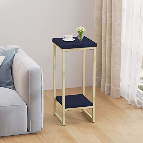 Sheeparl Square Small Side Table, Sofa Table, 2-Layer Industrial Small End Table, Stable Metal Frame, Pedestal Tables for Small Spaces, Living Room, Bedroom(Dark Blue)