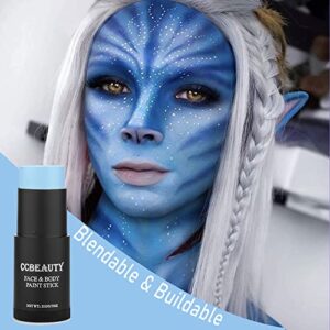 CCBeauty Light Blue Face Body Paint Stick, Blue Eye Black Sticks for Sports, Grease FacePaint Makeup, Hypoallergenic Foundation Avatar Sally Corpse Bride Halloween Cosplay Costume Makeup Parties