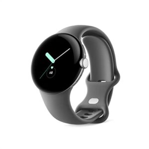 google pixel watch - android smartwatch with fitbit activity tracking - heart rate tracking watch polished silver stainless steel case with charcoal active band - wifi